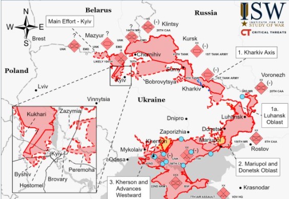 Ουκρανία: Ο χάρτης της ρωσικής εισβολής – Η εικόνα στα βασικά μέτωπα